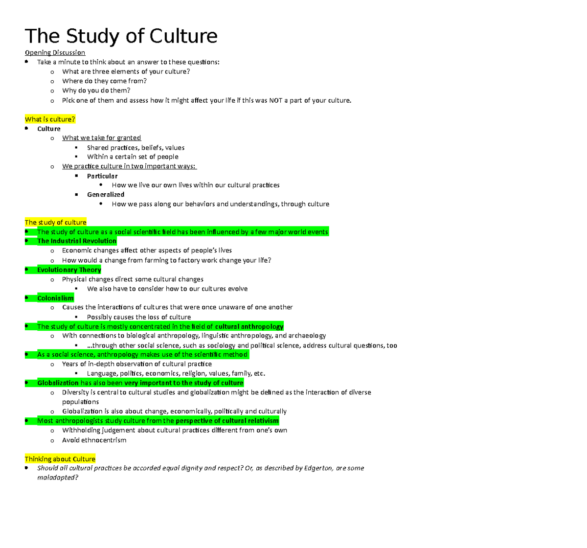 12. The Study of Culture - The Study of Culture Opening Discussion Take ...