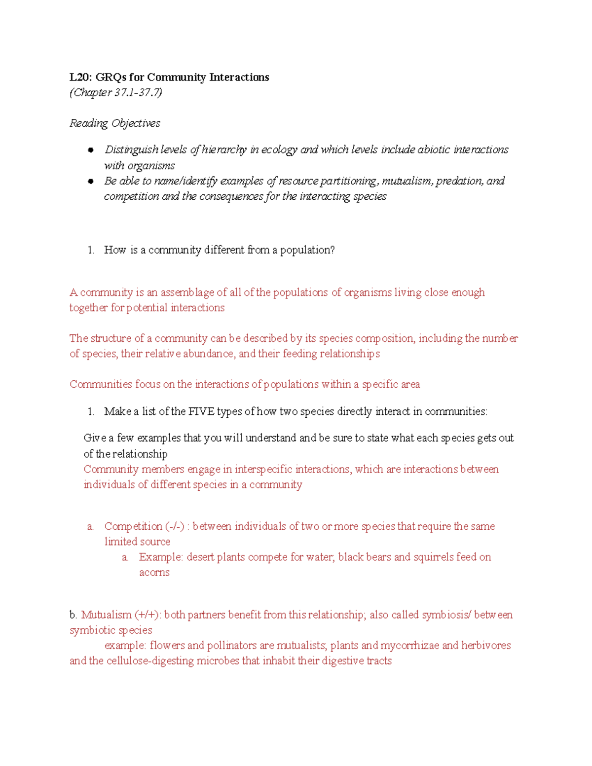Biology guided reading questions - BIOL 4199 - UNC Charlotte - StuDocu