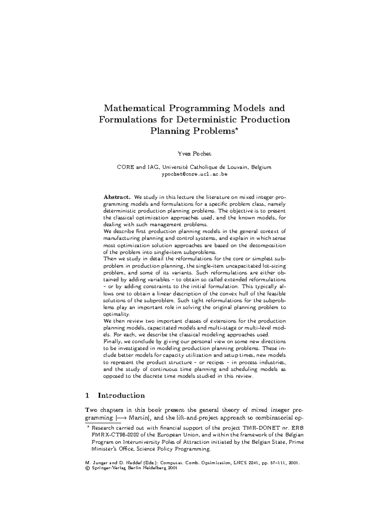 Mathematical Programming Models And Formulations For Deterministic
