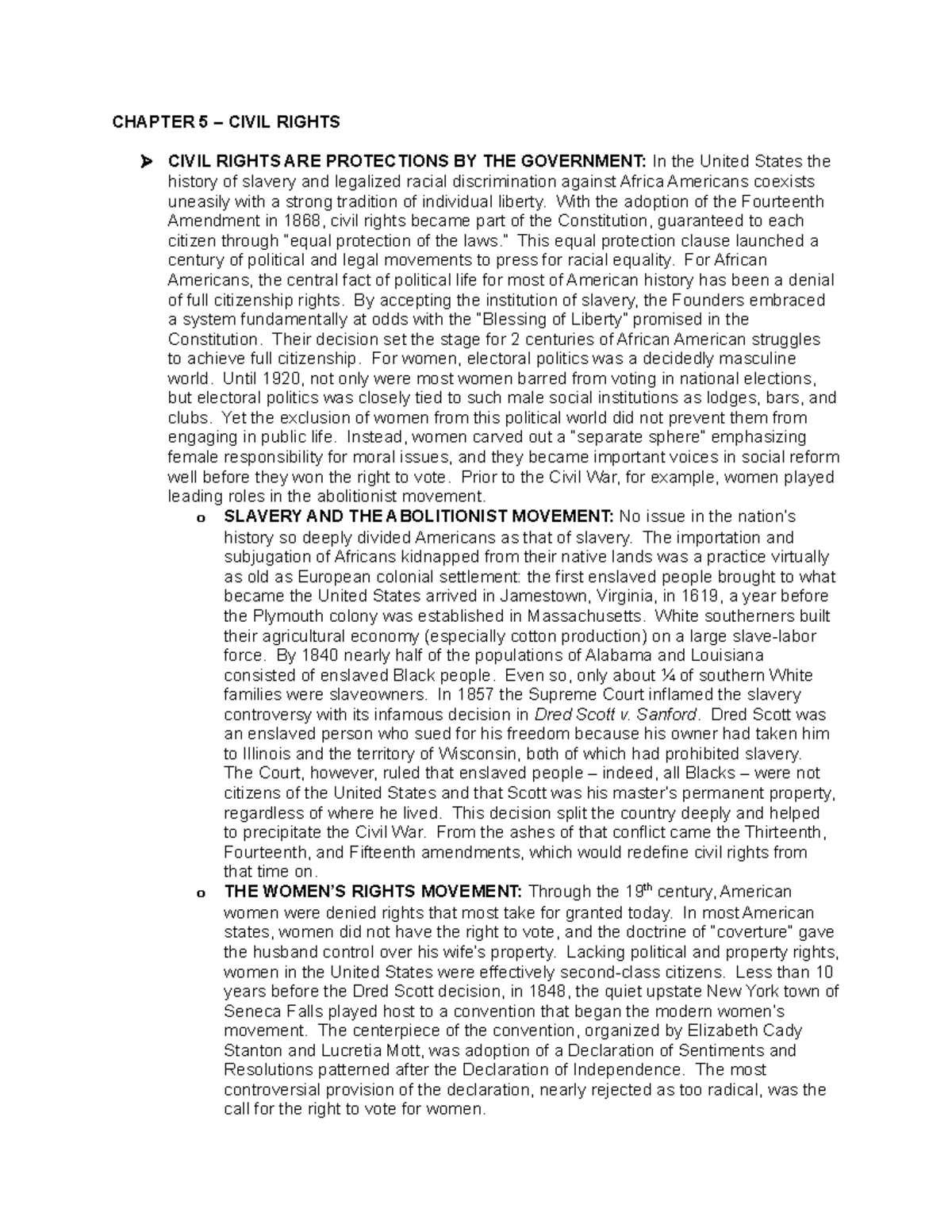 Chapter 5 Notes - CHAPTER 5 – CIVIL RIGHTS CIVIL RIGHTS ARE PROTECTIONS ...