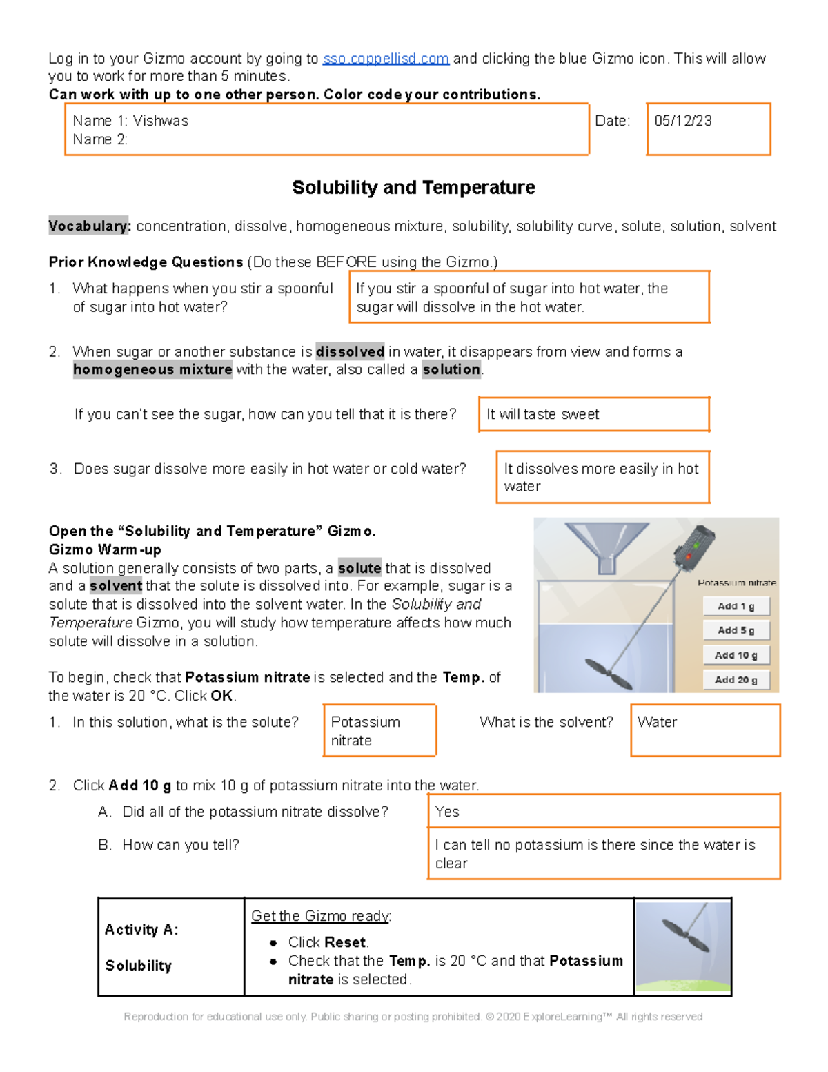 Chemistry Applications - Solutions Part 1 - Log in to your Gizmo ...