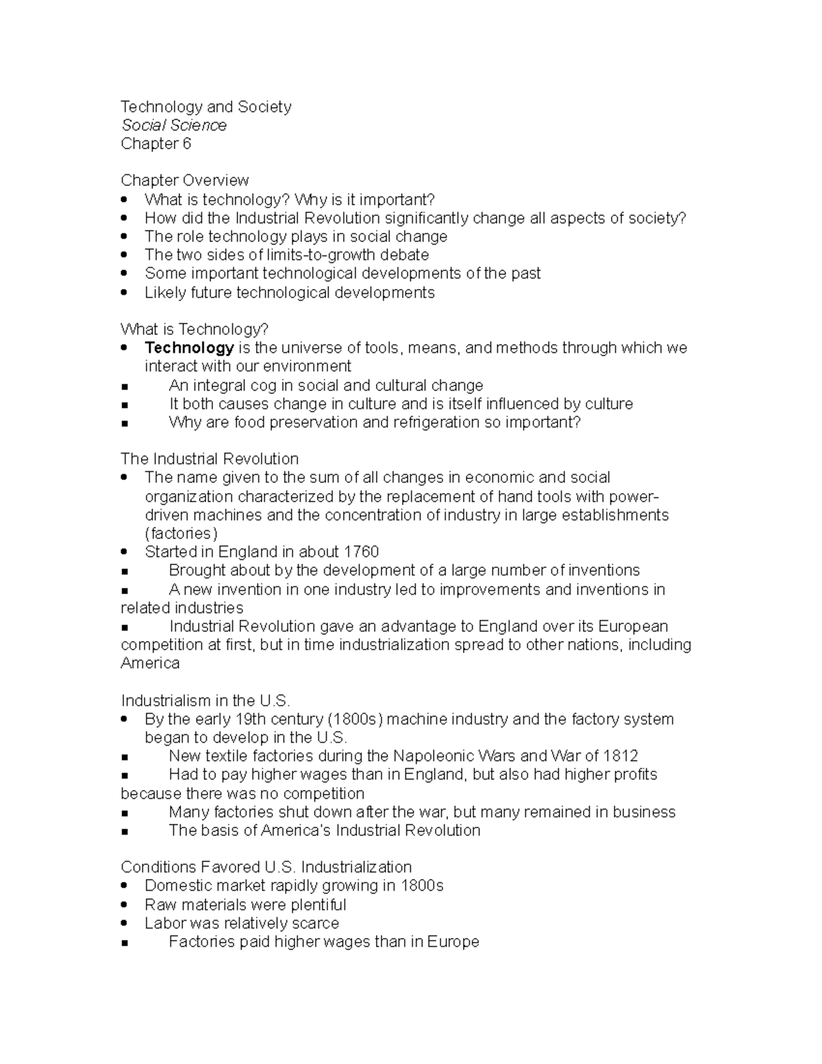 Chapter 6 notes - Technology and Society Social Science Chapter 6 ...