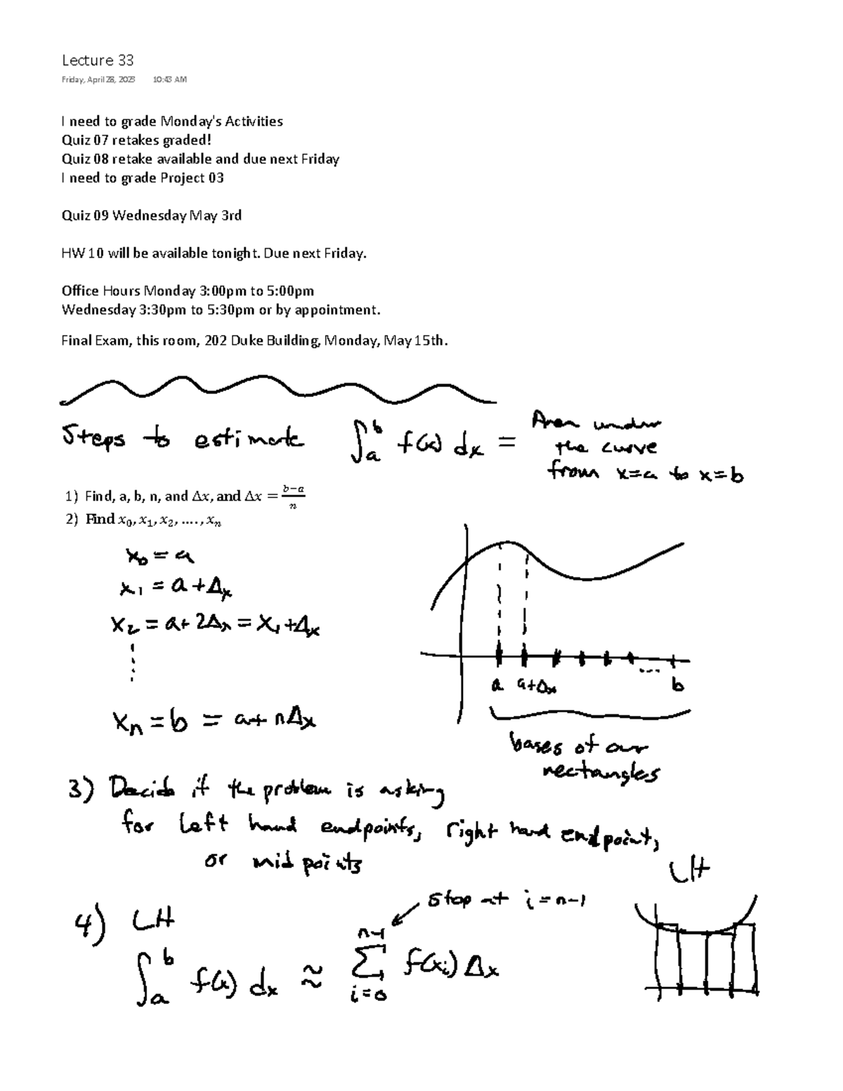 Lecture 33 - finding area under the curve for left hand and right hand end points - I need to ...