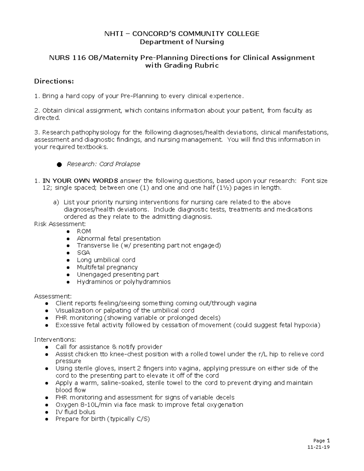 116 OB Cord Compression - NHTI – CONCORD’S COMMUNITY COLLEGE Department ...