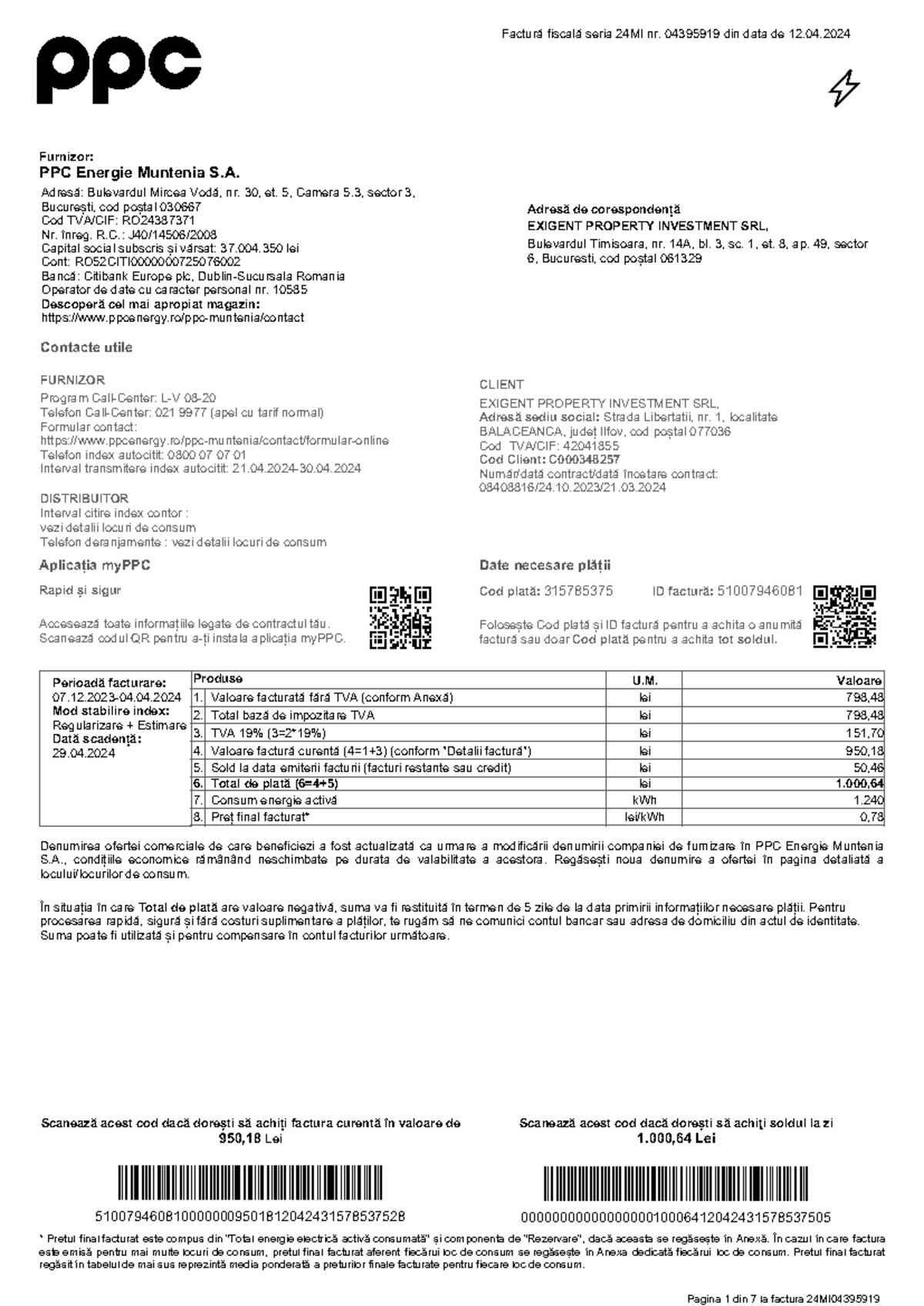 Factura-PPC-51007946081 - Furnizor: PPC Energie Muntenia S. Adresă ...