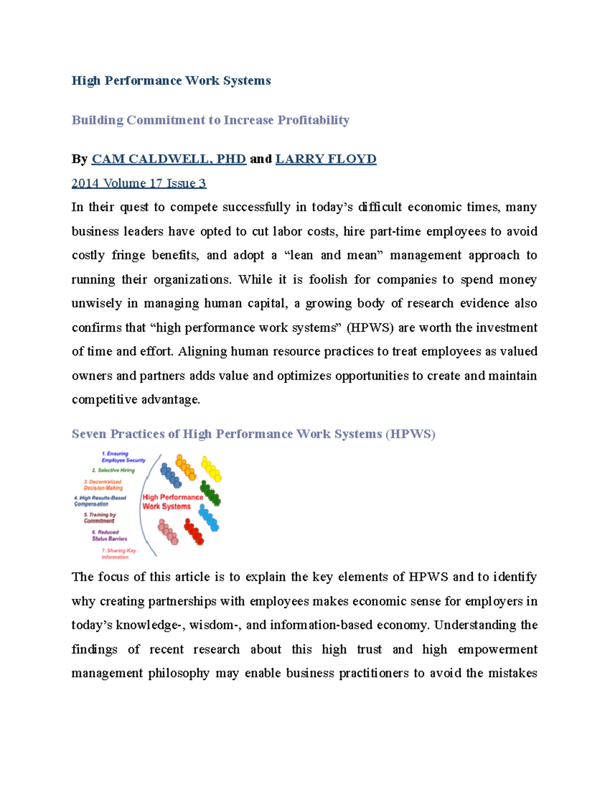 High Performance Work Systems - High Performance Work Systems Building ...