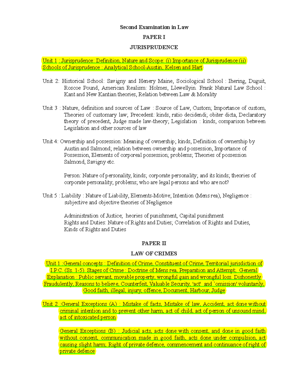 LLB 2nd Year 2019-20 - llb - Second Examination in Law PAPER I ...