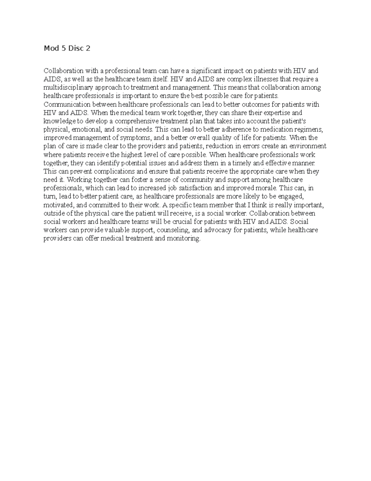 Mod 5 Disc 2 - Discussion - Mod 5 Disc 2 Collaboration with a ...