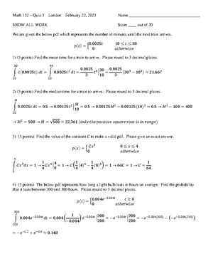 Math 132 Calc 2 Quiz One - Math 132 – Quiz 1 London January 27, 2023 Name - Studocu