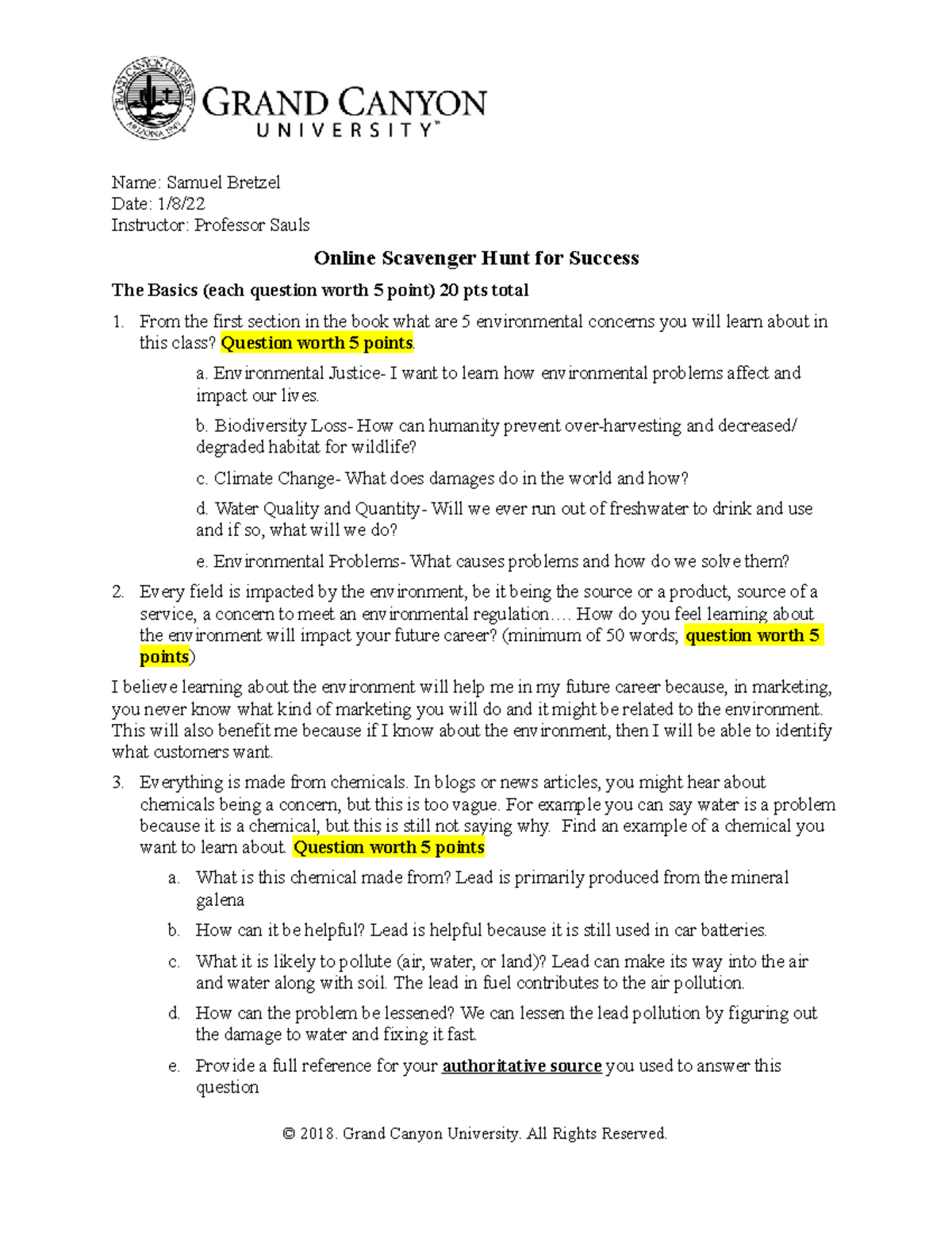 Online Scavenger Hunt For Success - Name: Samuel Bretzel Date: 1/8 ...