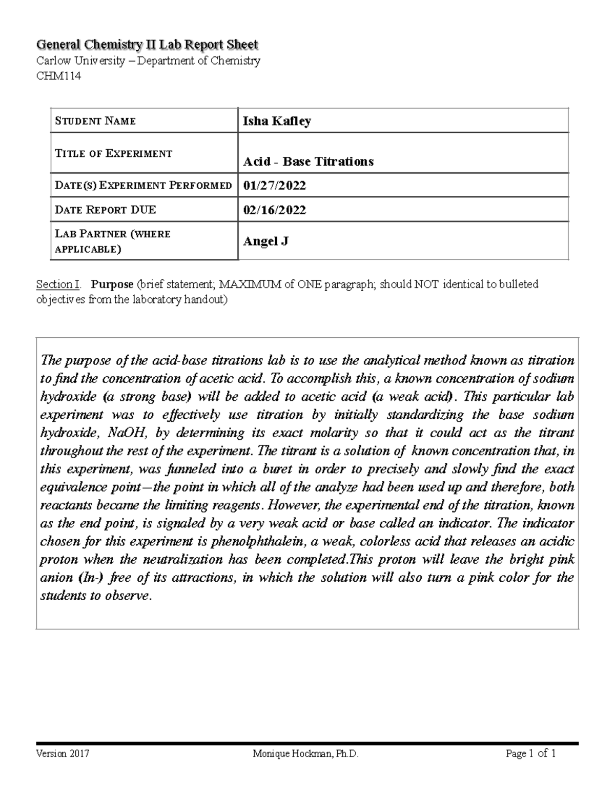 CHM 114 Long Laboratory Template - Carlow University – Department of ...