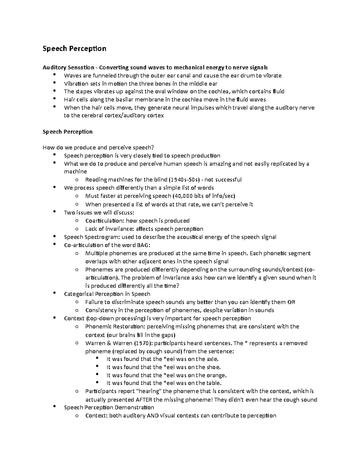 Speech Perception - Each phonetic segment overlaps with other adjacent ...