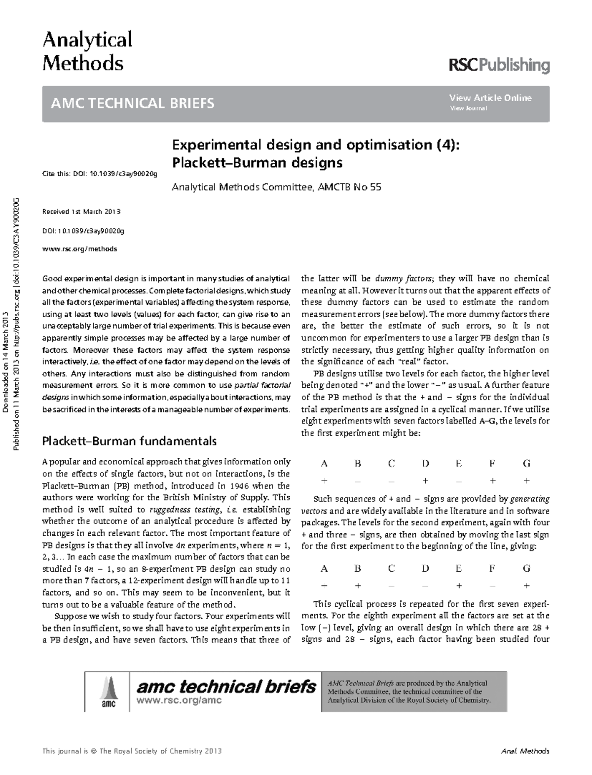 Experimental-design-and-optimisation-4-Plackett-Burman-designs- for the ...