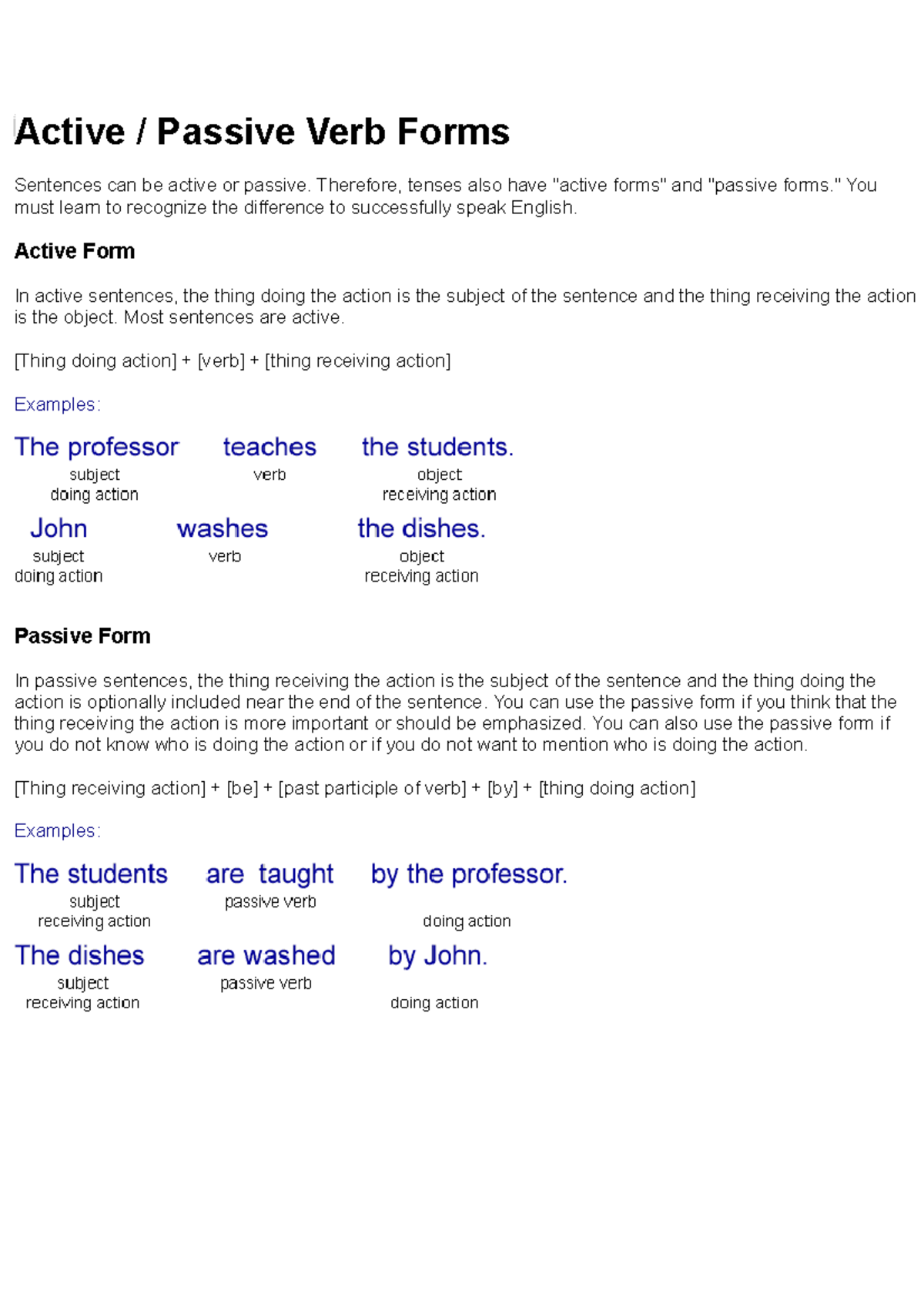 Active Passiv Overview - Active / Passive Verb Forms Sentences can be ...