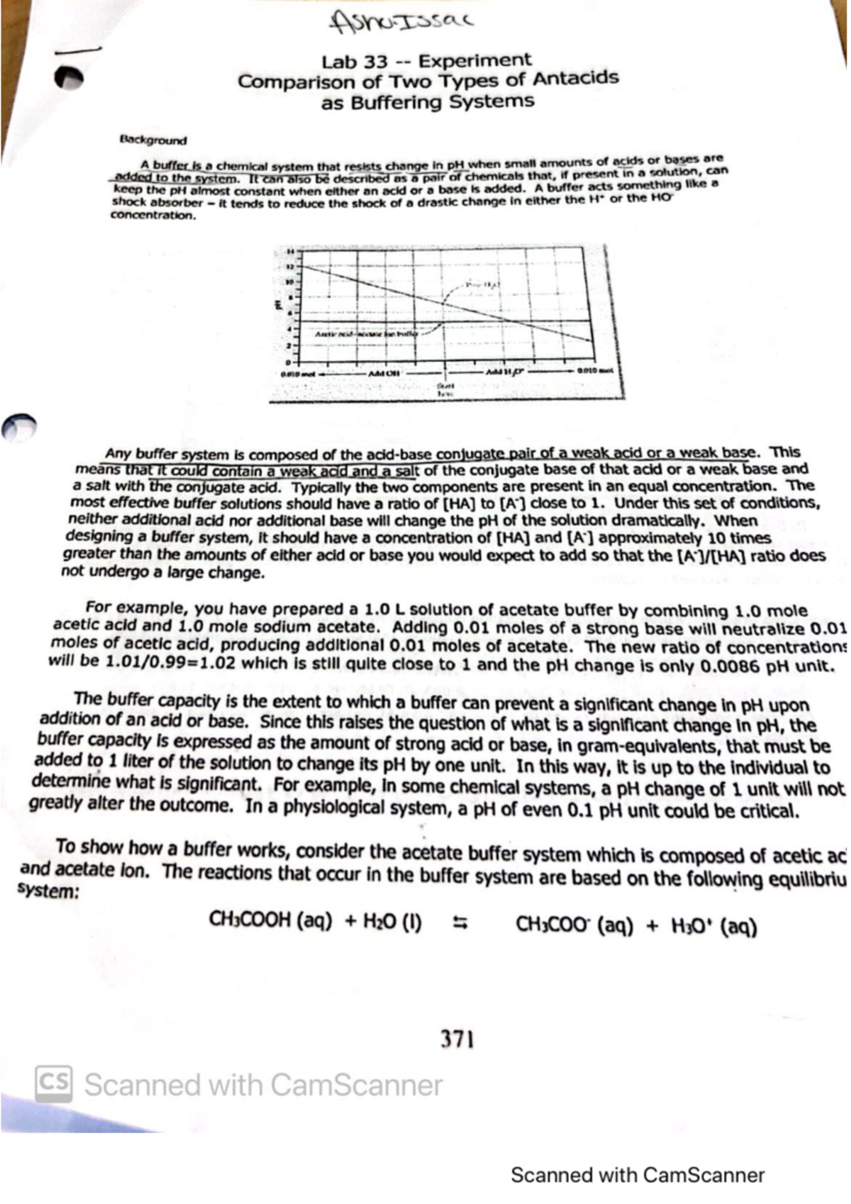 Lab#33- Experiment Comparison of two types of Antacids as Buffering Systems - CHEM 1010 - Studocu