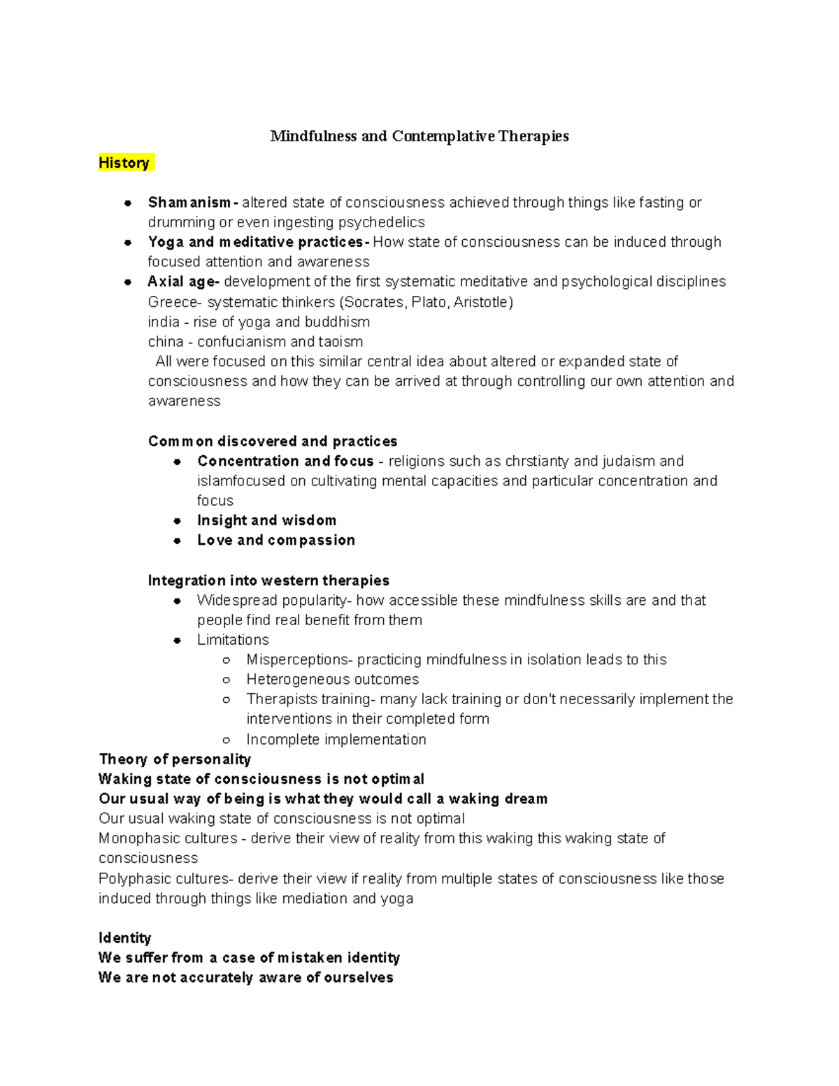 Week 7 Mindfulness and Contemplative Therapies - Mindfulness and ...