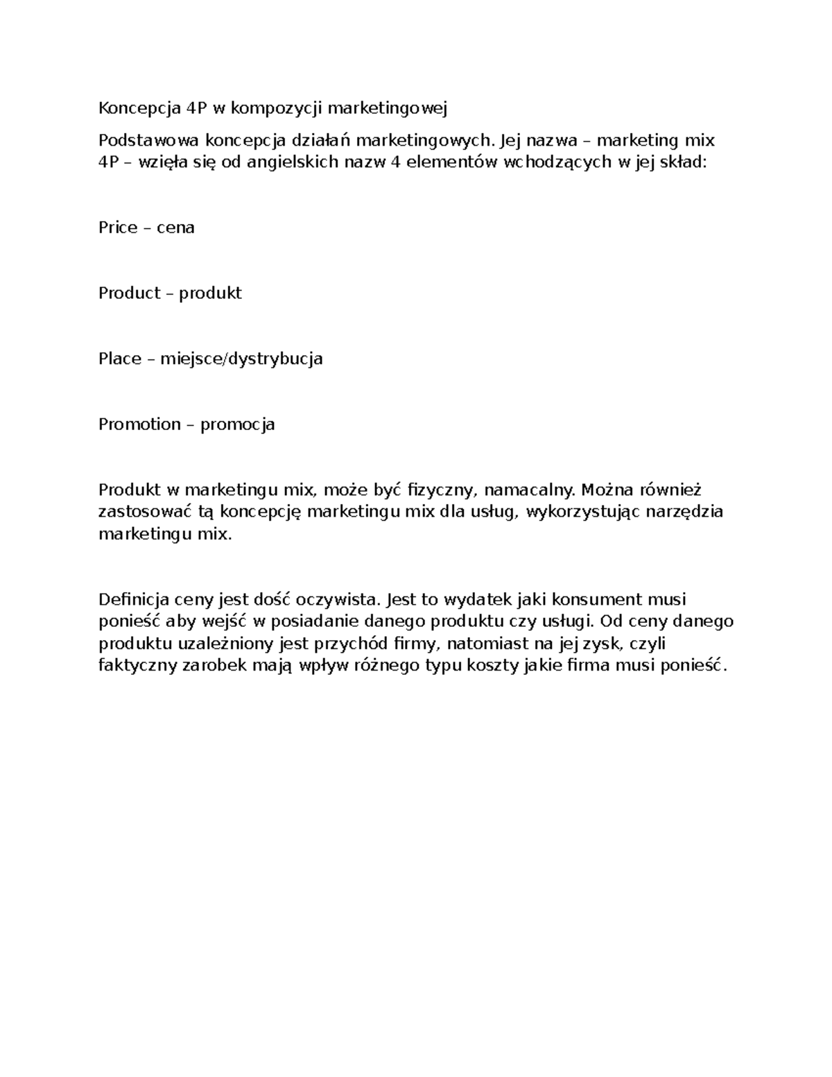 4p - Koncepcja 4p - Koncepcja 4P w kompozycji marketingowej Podstawowa ...