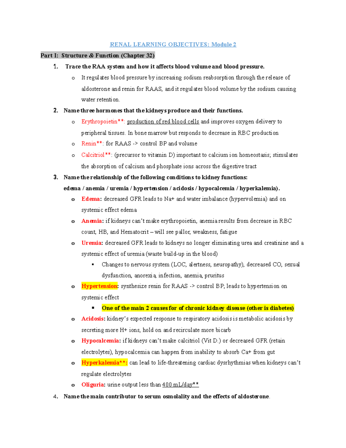 Renal Learning Objectives - RENAL LEARNING OBJECTIVES: Module 2 Part I ...