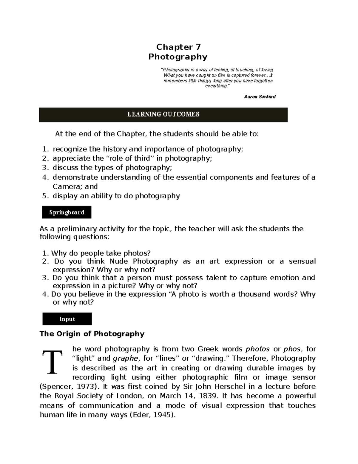 Chapter 7 - Chapter 7 Photography At the end of the Chapter, the ...