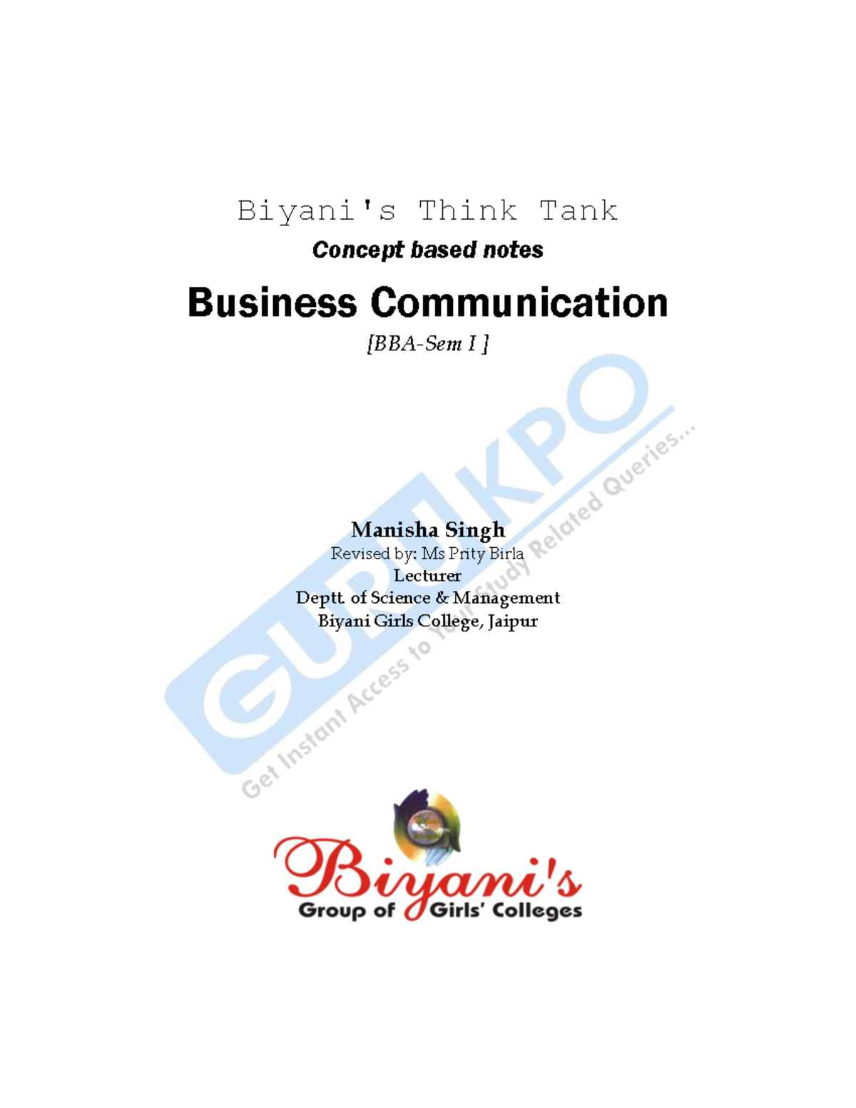 01 Business Communication - Biyani's Think Tank Concept based notes ...