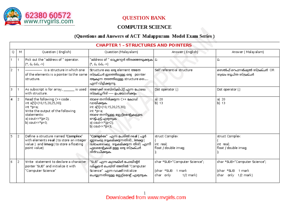 RRV CS Question Bank ( Science) - QUESTION BANK COMPUTER SCIENCE ...