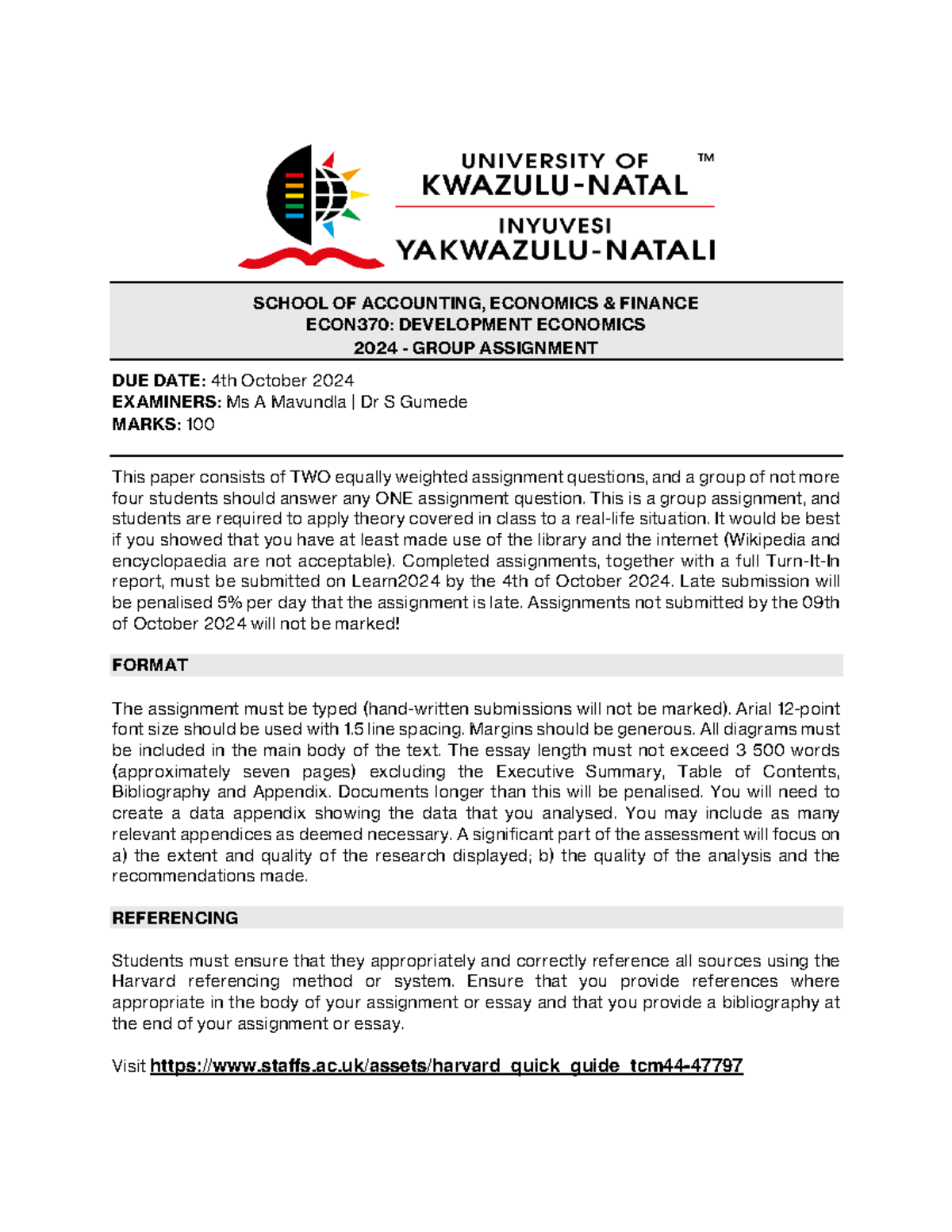 370 Assignment 24 - SCHOOL OF ACCOUNTING, ECONOMICS & FINANCE ECON3 7 0 ...