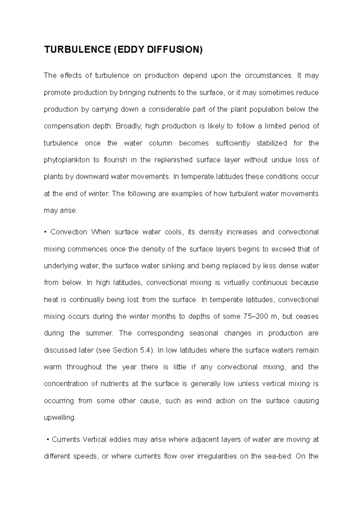 Turbulence (EDDY Diffusion) - TURBULENCE (EDDY DIFFUSION) The effects ...