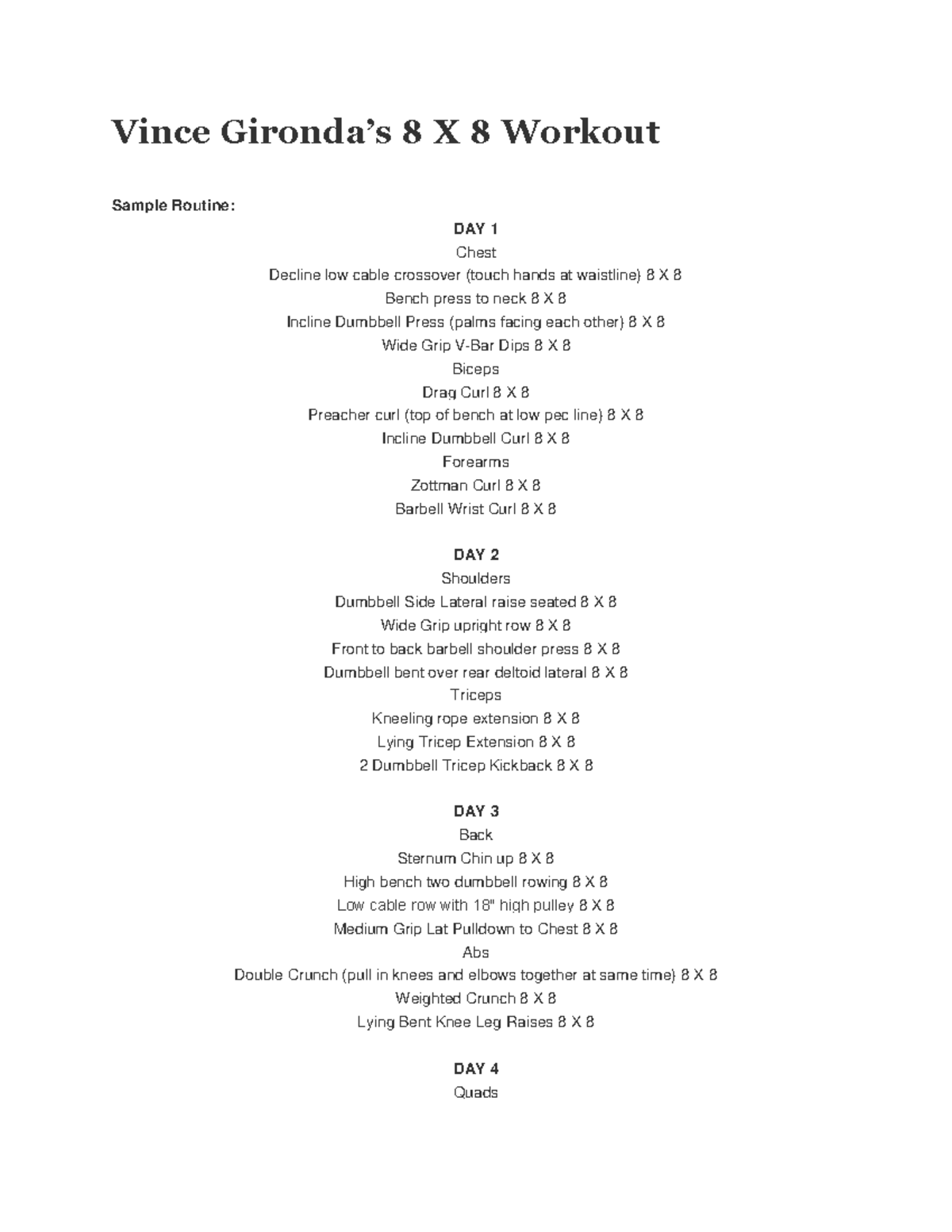 Vince Gironda's 8x8 Program - Vince Gironda’s 8 X 8 Workout Sample ...