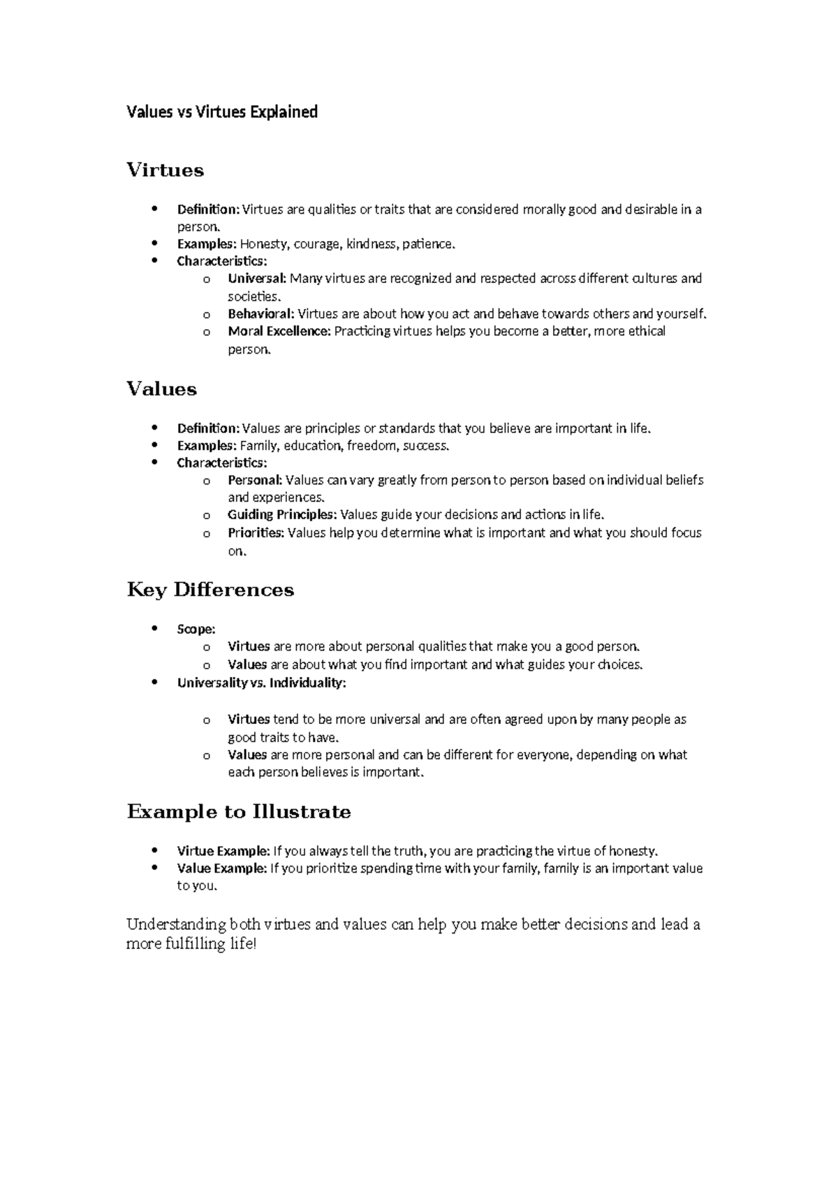 Note Values vs Virtues Explained - Values vs Virtues Explained Virtues Definition: Virtues are ...