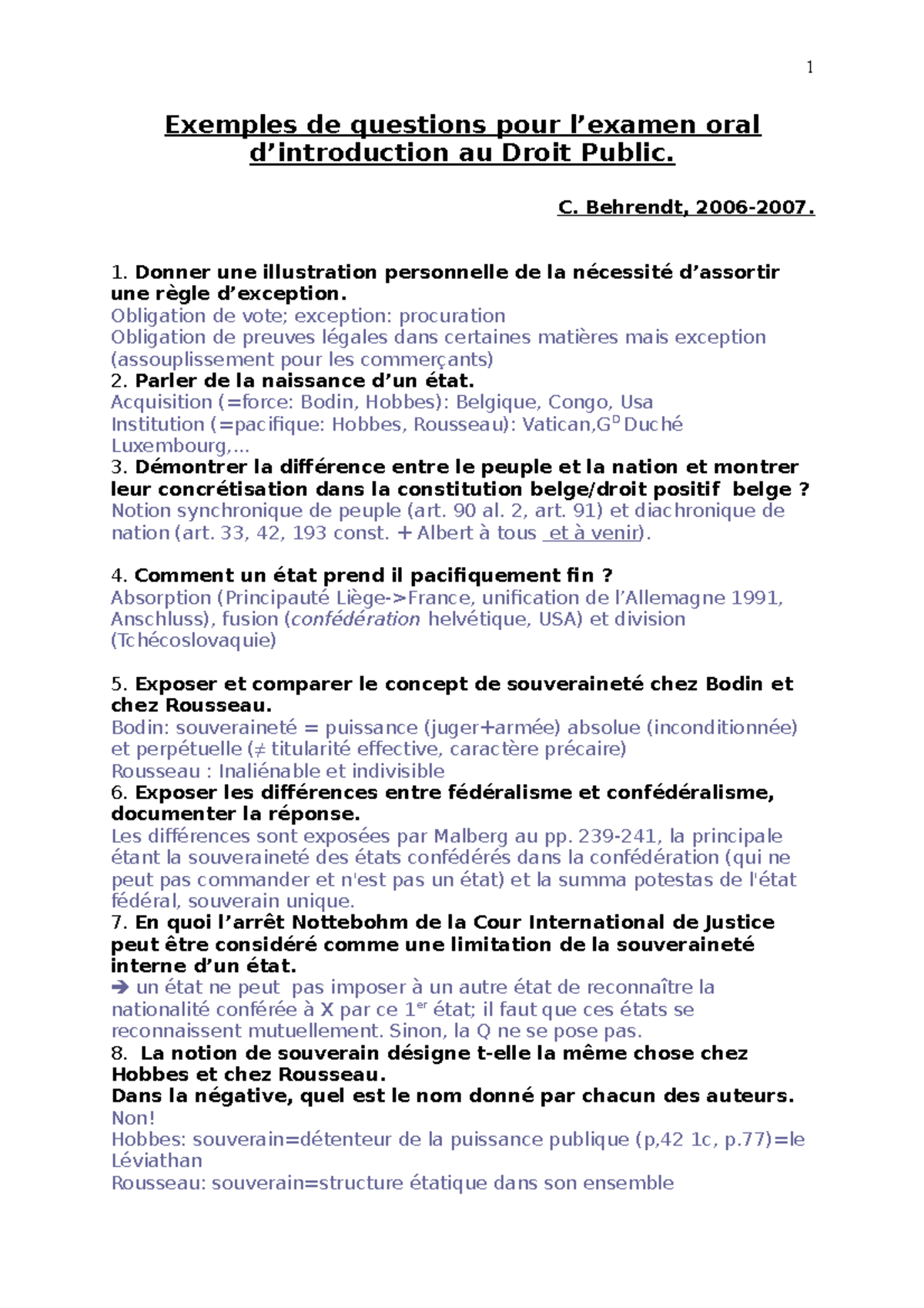 Plusieurs questions droit public - Exemples de questions pour l’examen ...