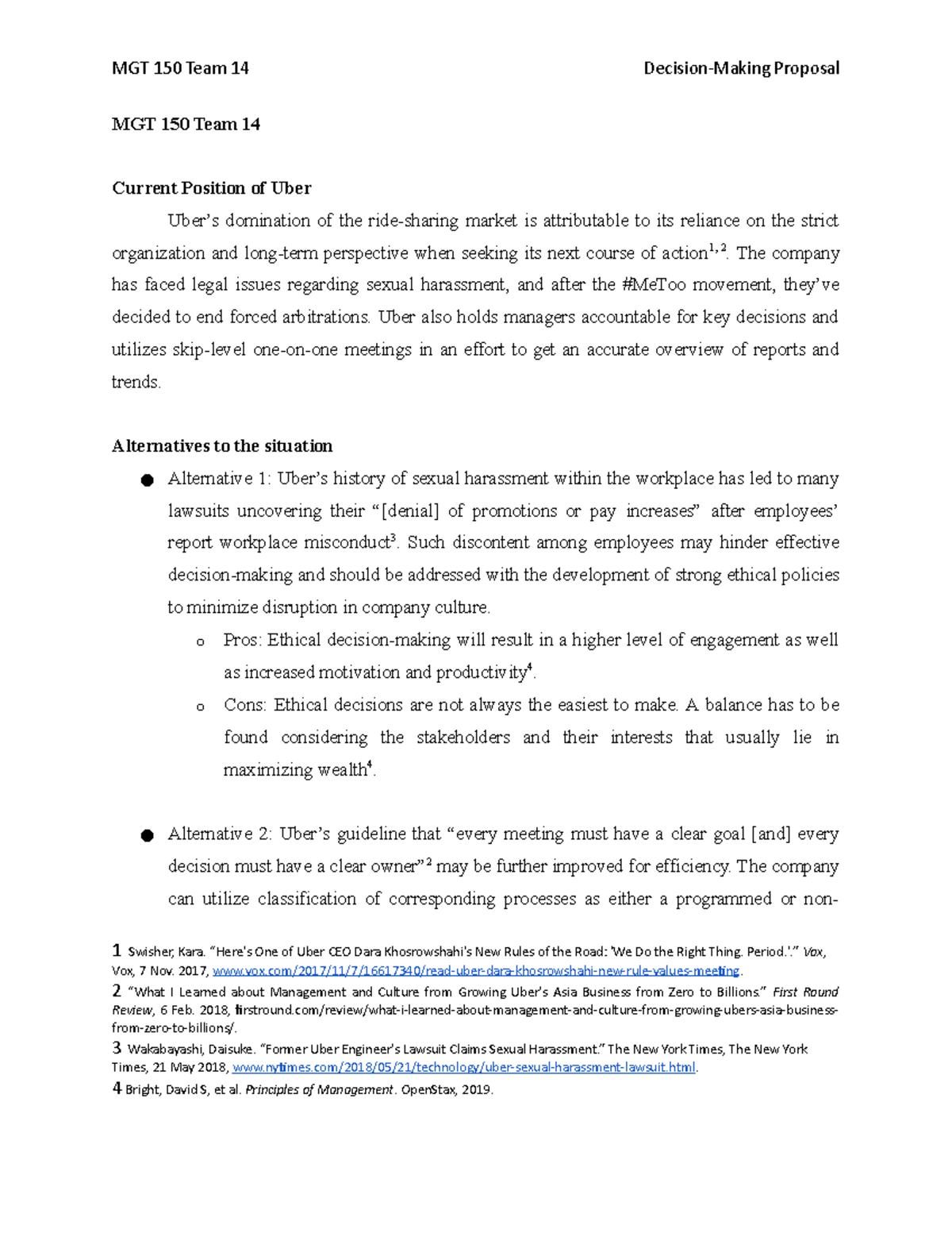 Decision-Making Team 14 - MGT 150 Team 14 Decision-Making Proposal MGT ...