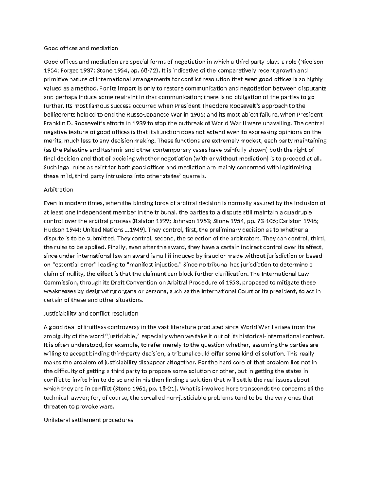 History general management - Good offices and mediation Good offices ...