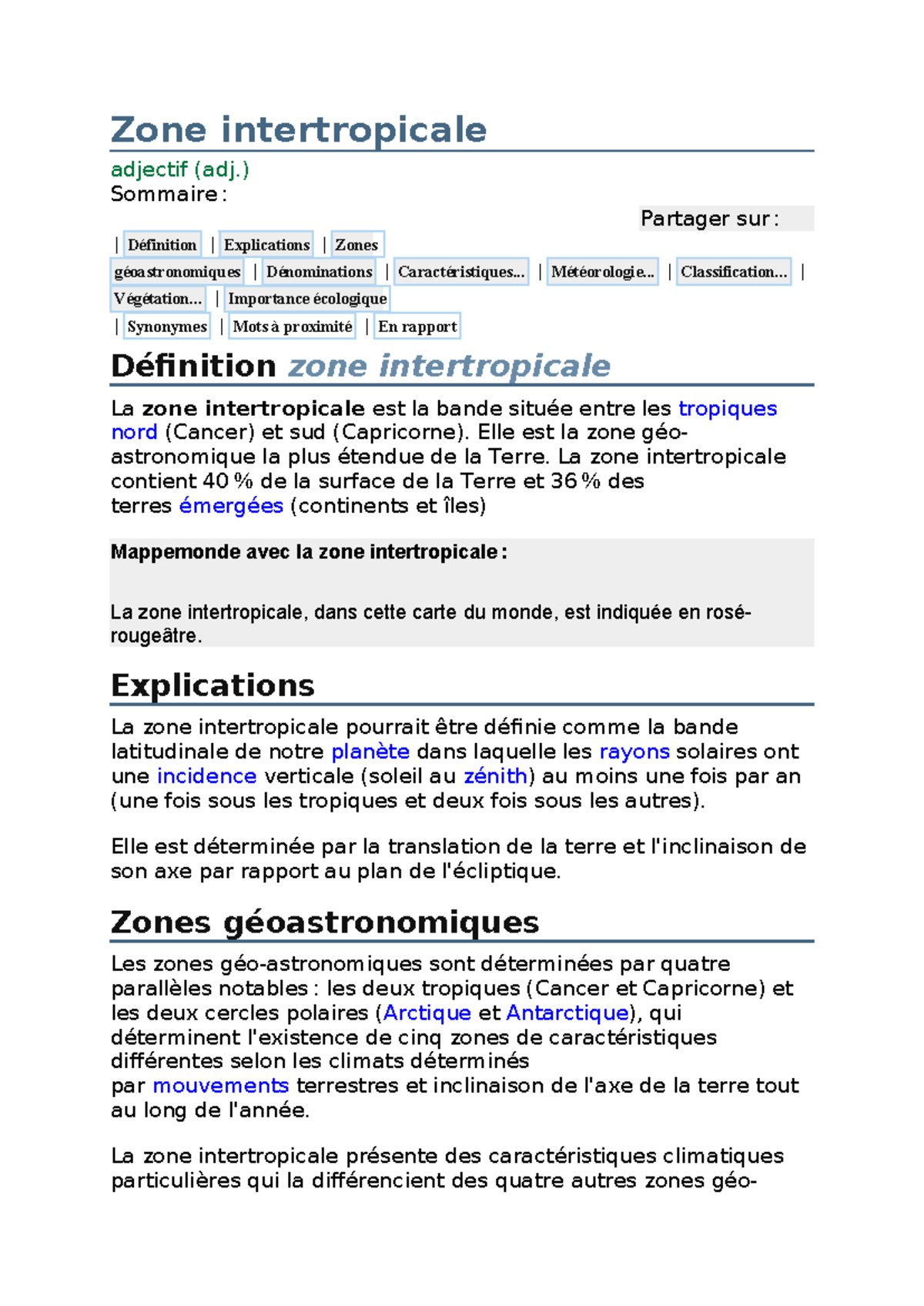 Zone intertropicale - Zone intertropicale adjectif (adj.) Sommaire ...