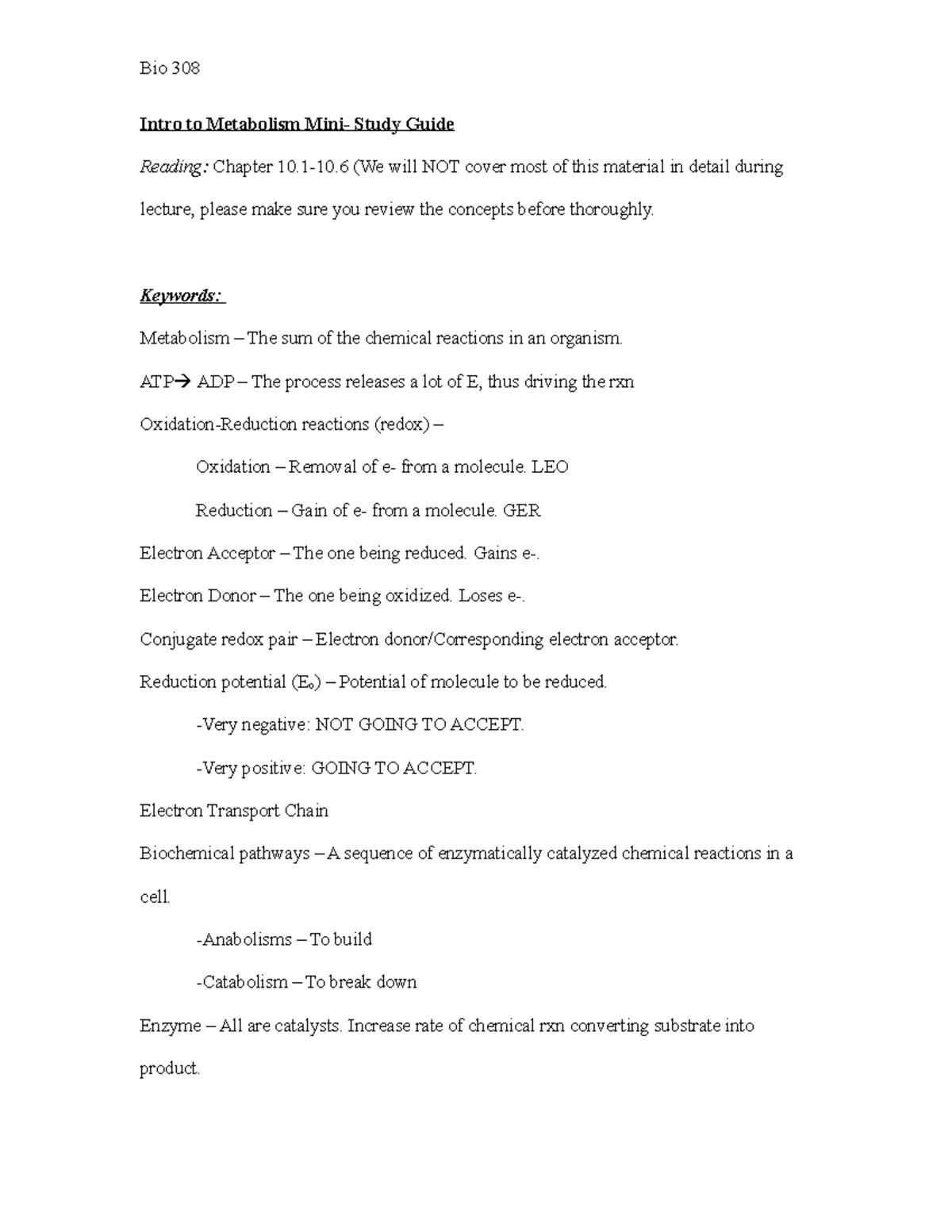 2. Intro to Metabolism miniguide - Intro to Metabolism Mini- Study ...