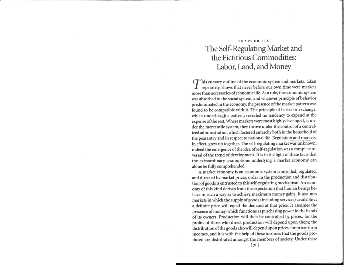 Polanyi Ch 6 - The Self-Regulating Market and the Fictitious ...