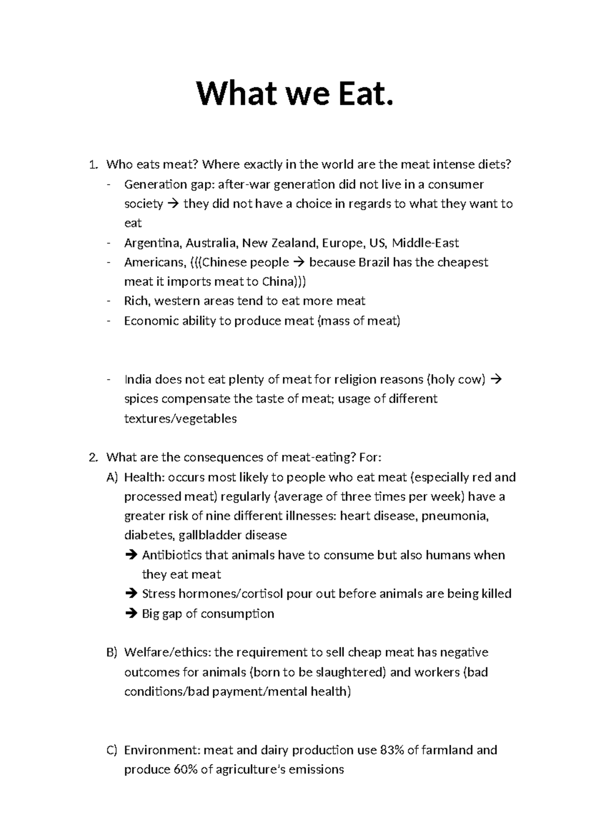 Questions - What we Eat - What we Eat. 1. Who eats meat? Where exactly ...
