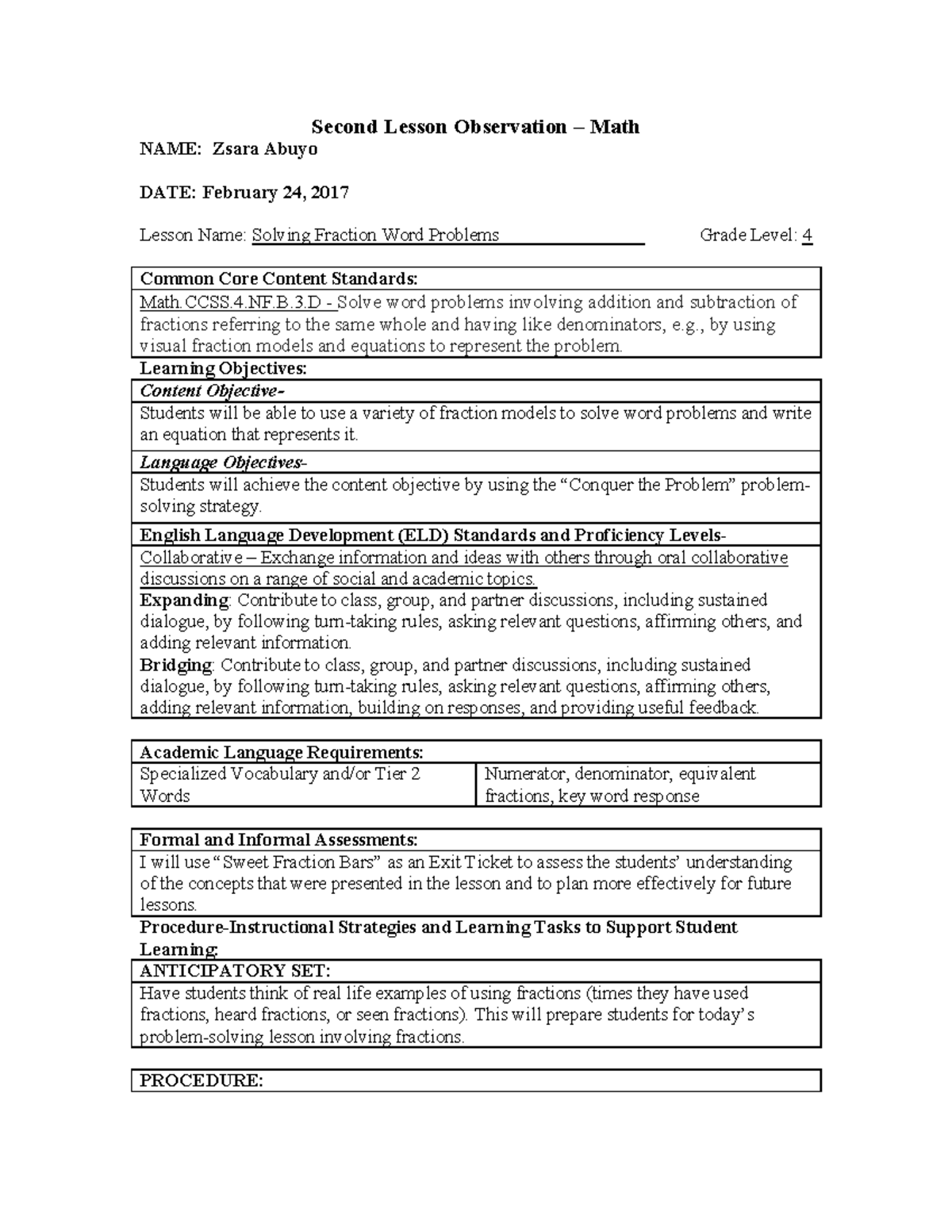 354747515-2ndobs-math - Second Lesson Observation – Math NAME: Zsara ...