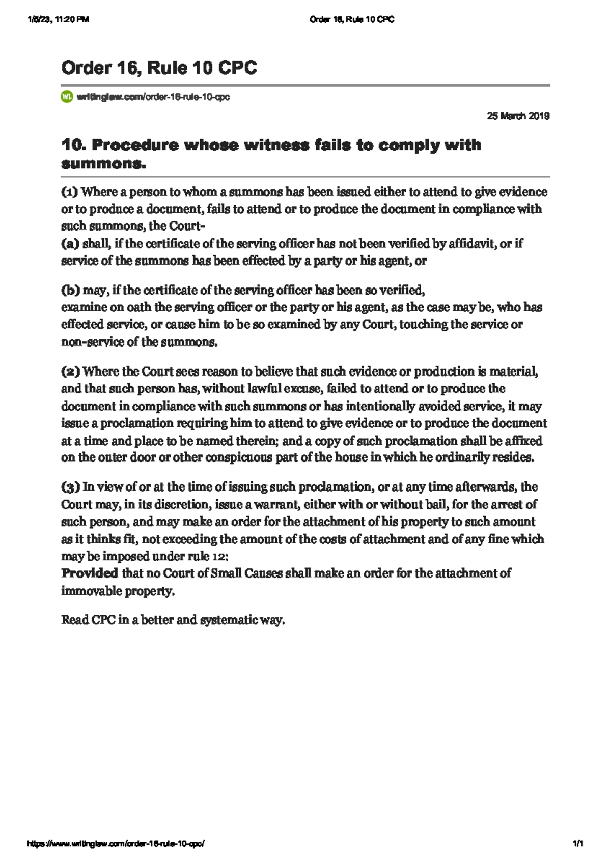 CPC - Order 16, Rule 10 CPC - - Studocu