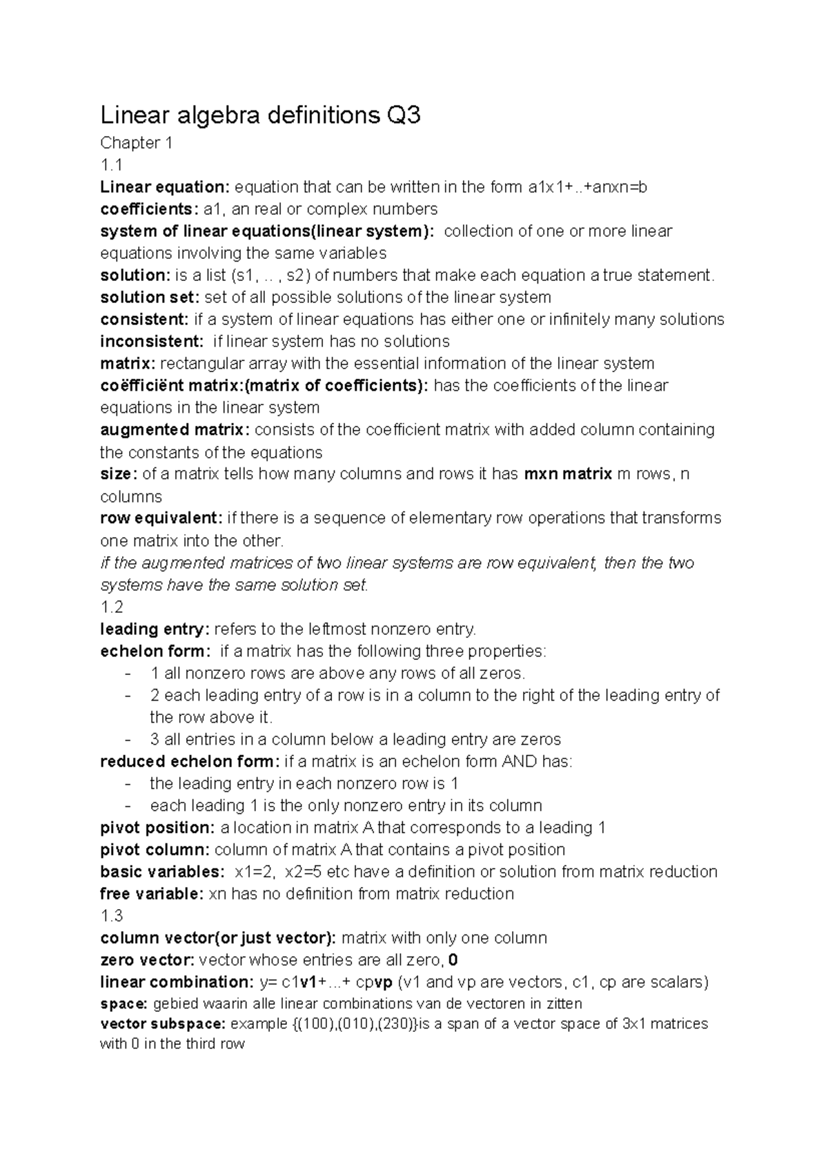 Linear algebra definitions Q3 - Linear algebra definitions Q Chapter 1 ...