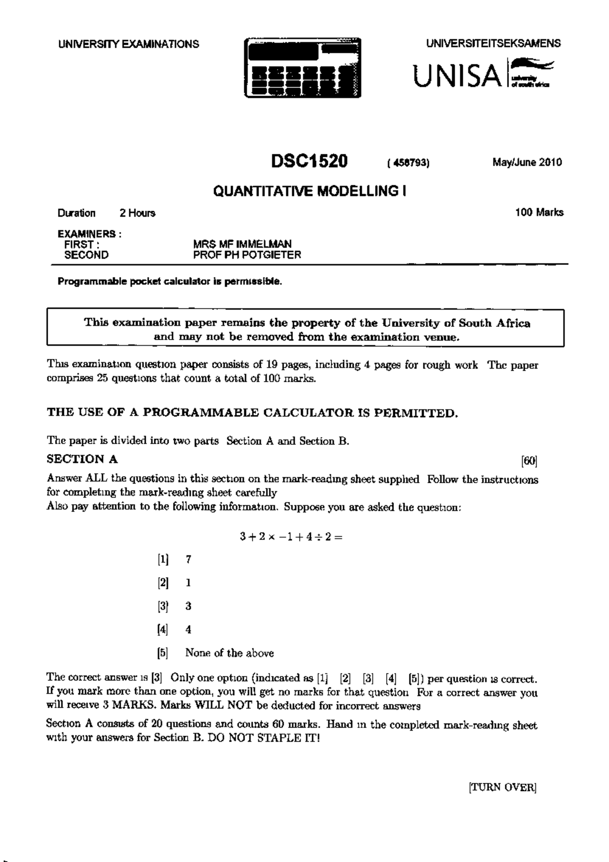 DSC1520 - Exam 2010 - UNIVERSITY EXAMINATIONS UNIVERSITEITSEKSAMENS U N ...