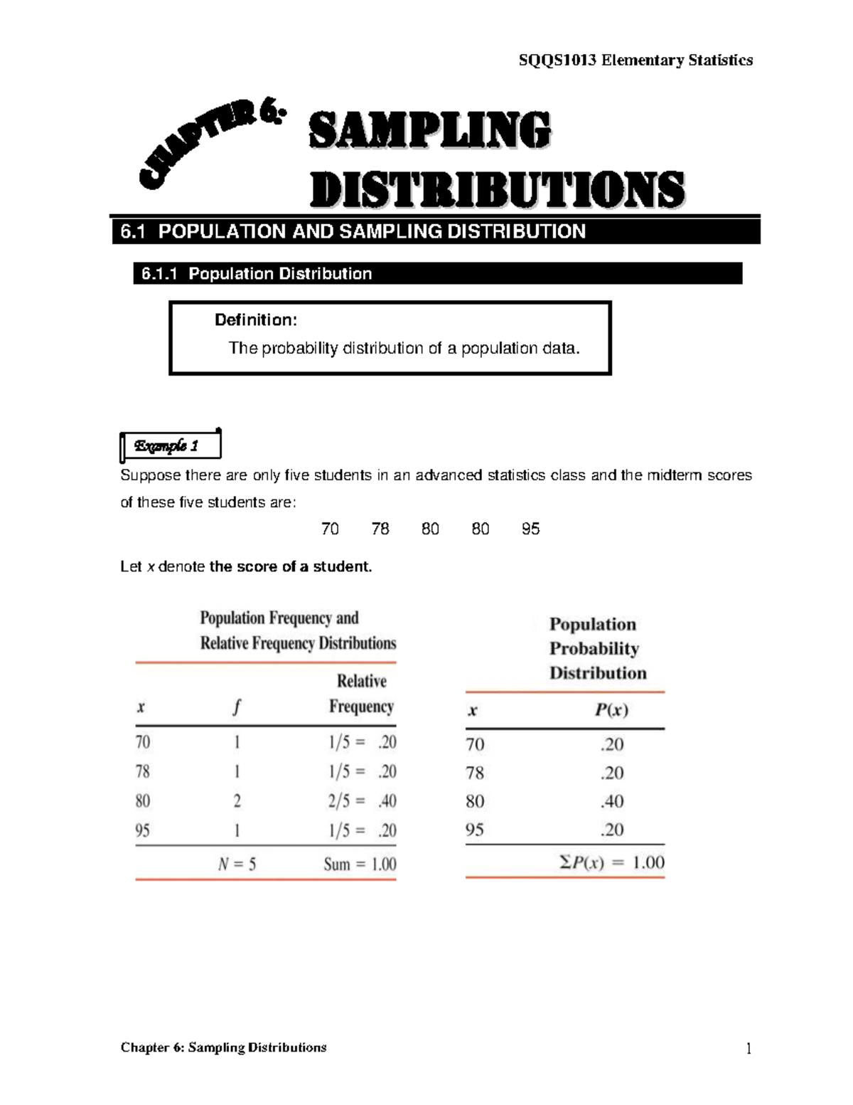 Notes SQQS1013-CHP06 - Elementary statistic noted - Definition: The ...