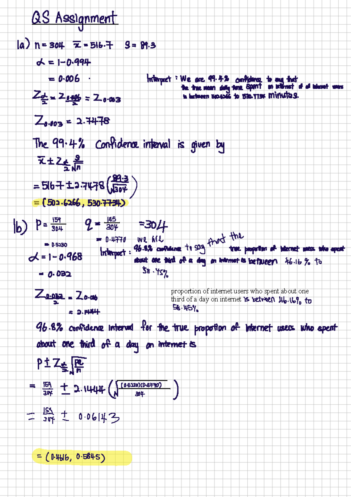 QS Assignemnt Q1 - Assignment’s step answer - QS Assignment la) n 304 x 516 89 0 Interpret We ...