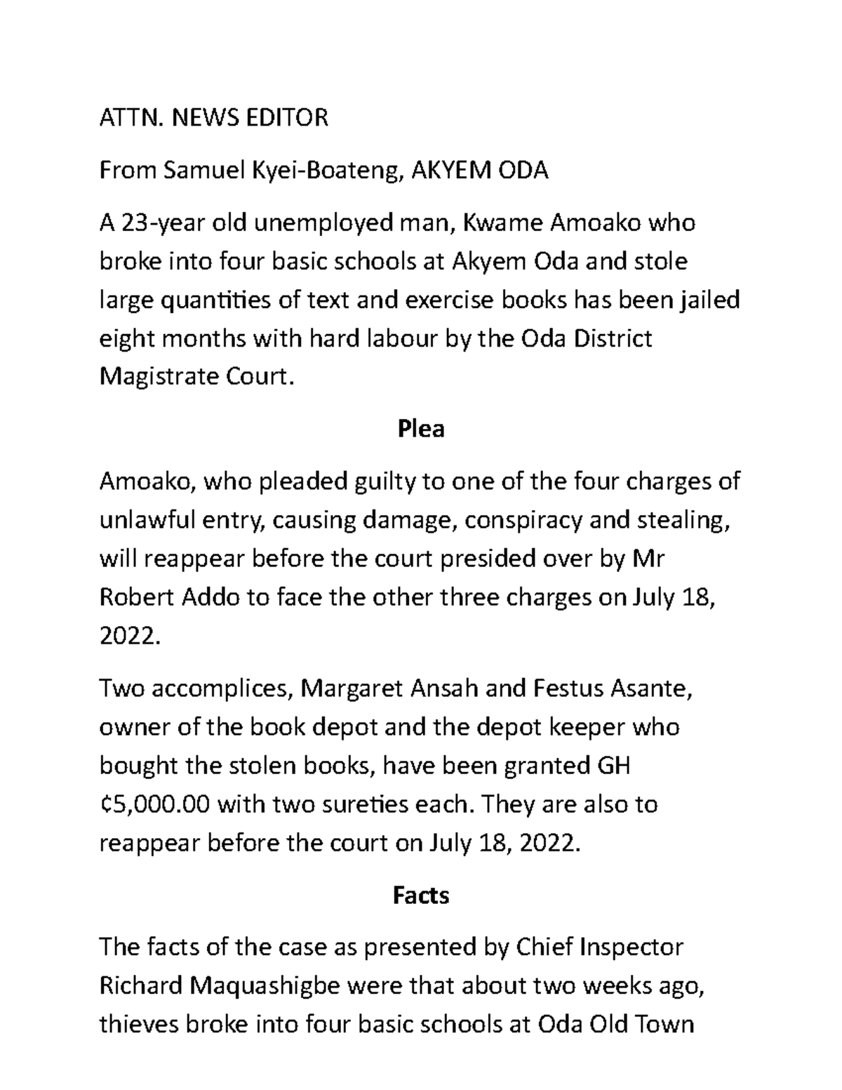 TEXT Books - ATTN. NEWS EDITOR From Samuel Kyei-Boateng, AKYEM ODA A 23 ...