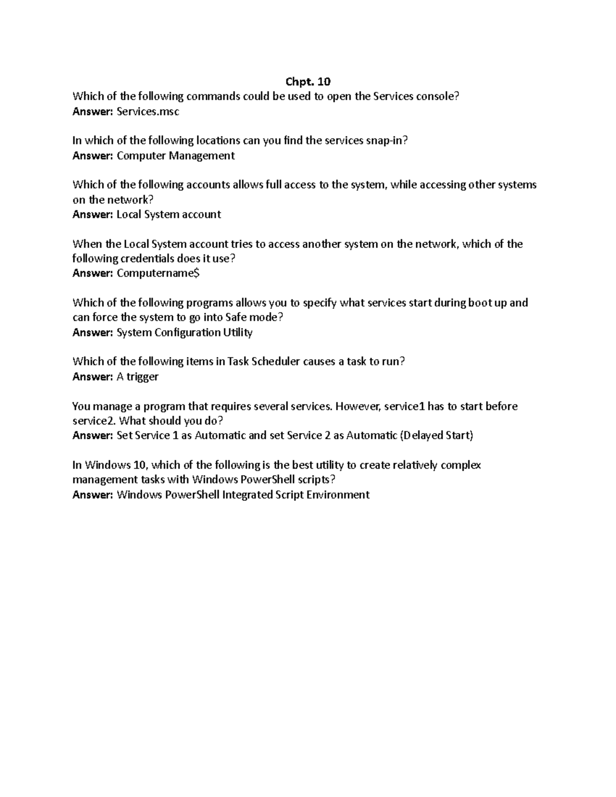 CS 459 chpt. 10 study guide - Which of the following commands could be ...