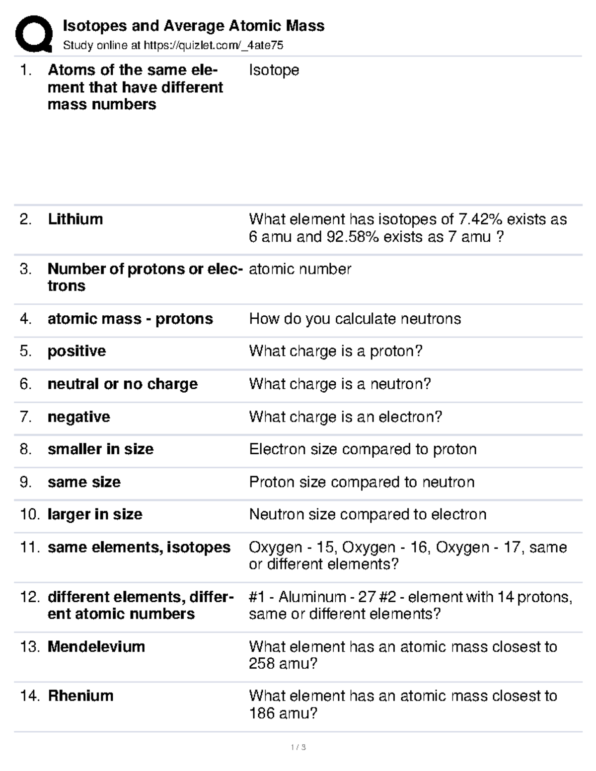 Chem notes - READ - Isotopes and Average Atomic Mass Study online at ...