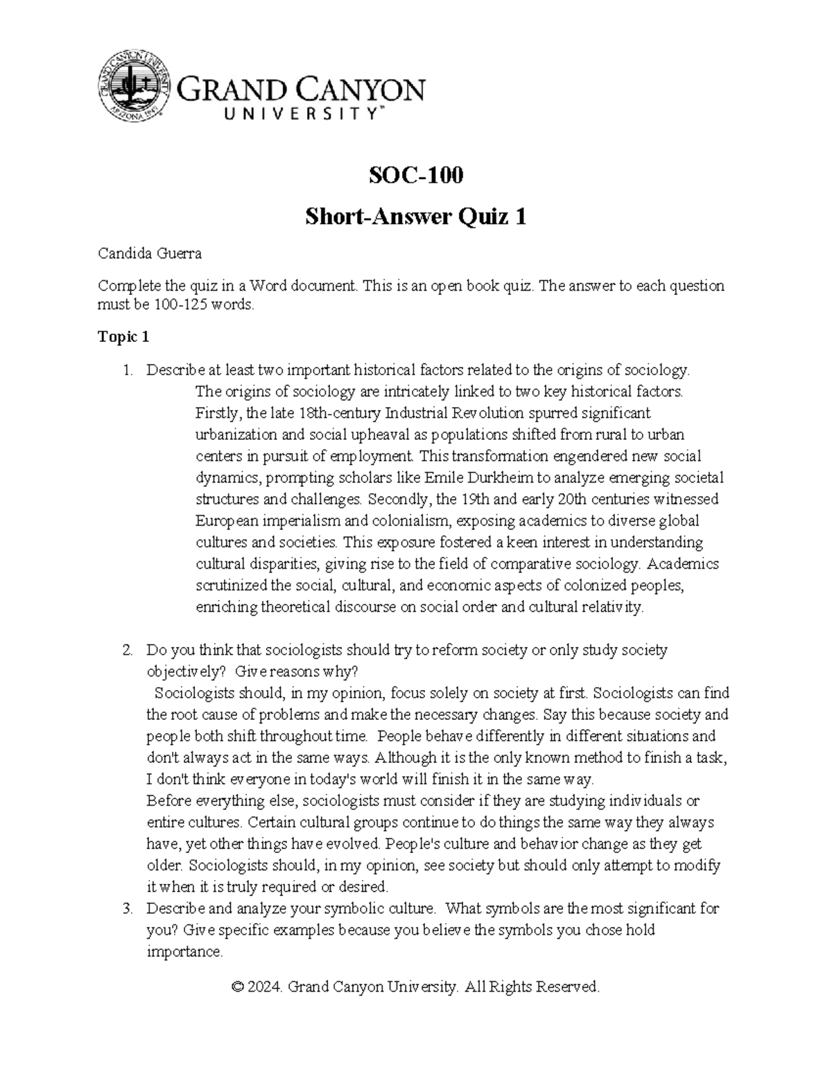 SOC-100.Short-Answer Quiz 1 1-8-18 - SOC- Short-Answer Quiz 1 Candida ...