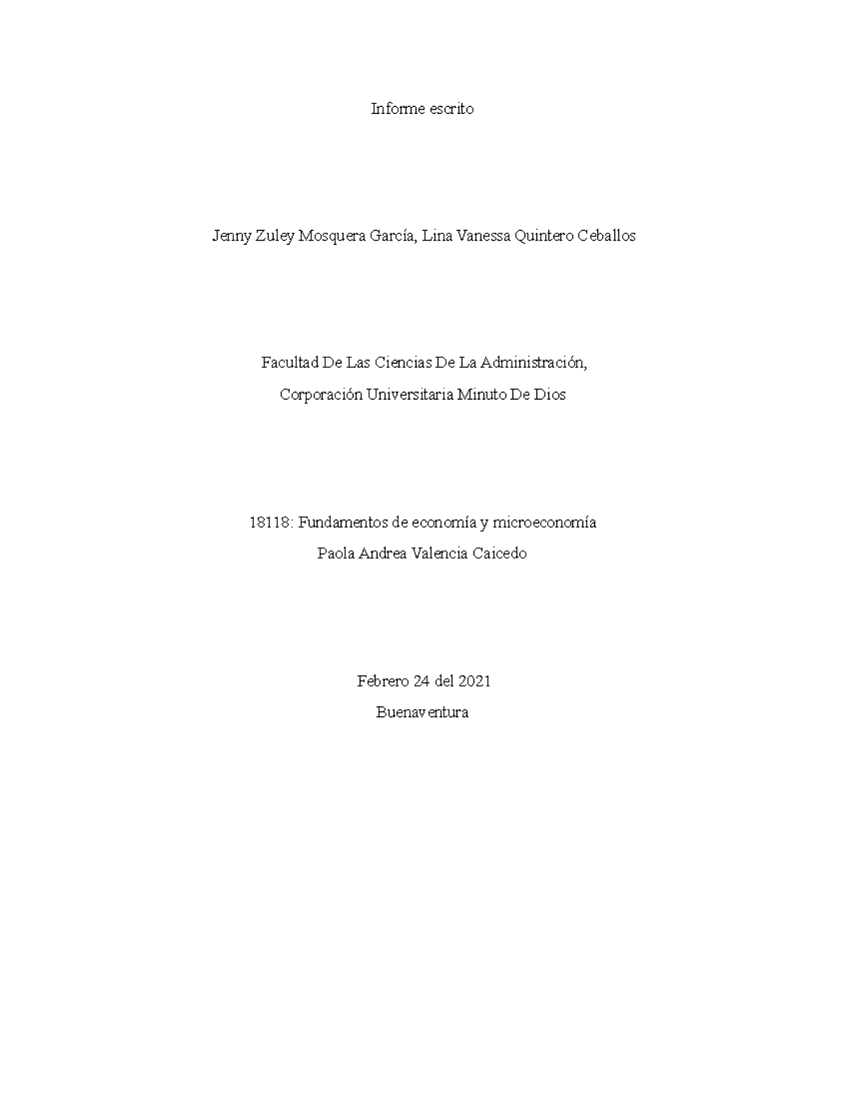 Informe escrito - trabajo tutorial - Informe escrito Jenny Zuley ...