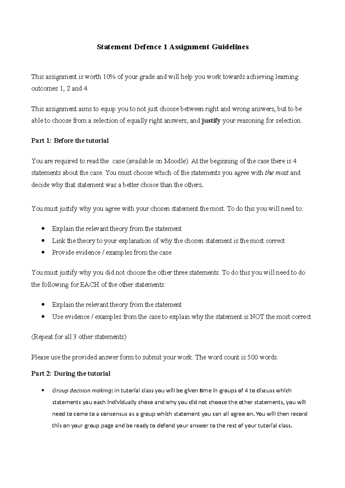 Statement Defence 1 Guidelines for zoom tutorials - Statement Defence 1 ...