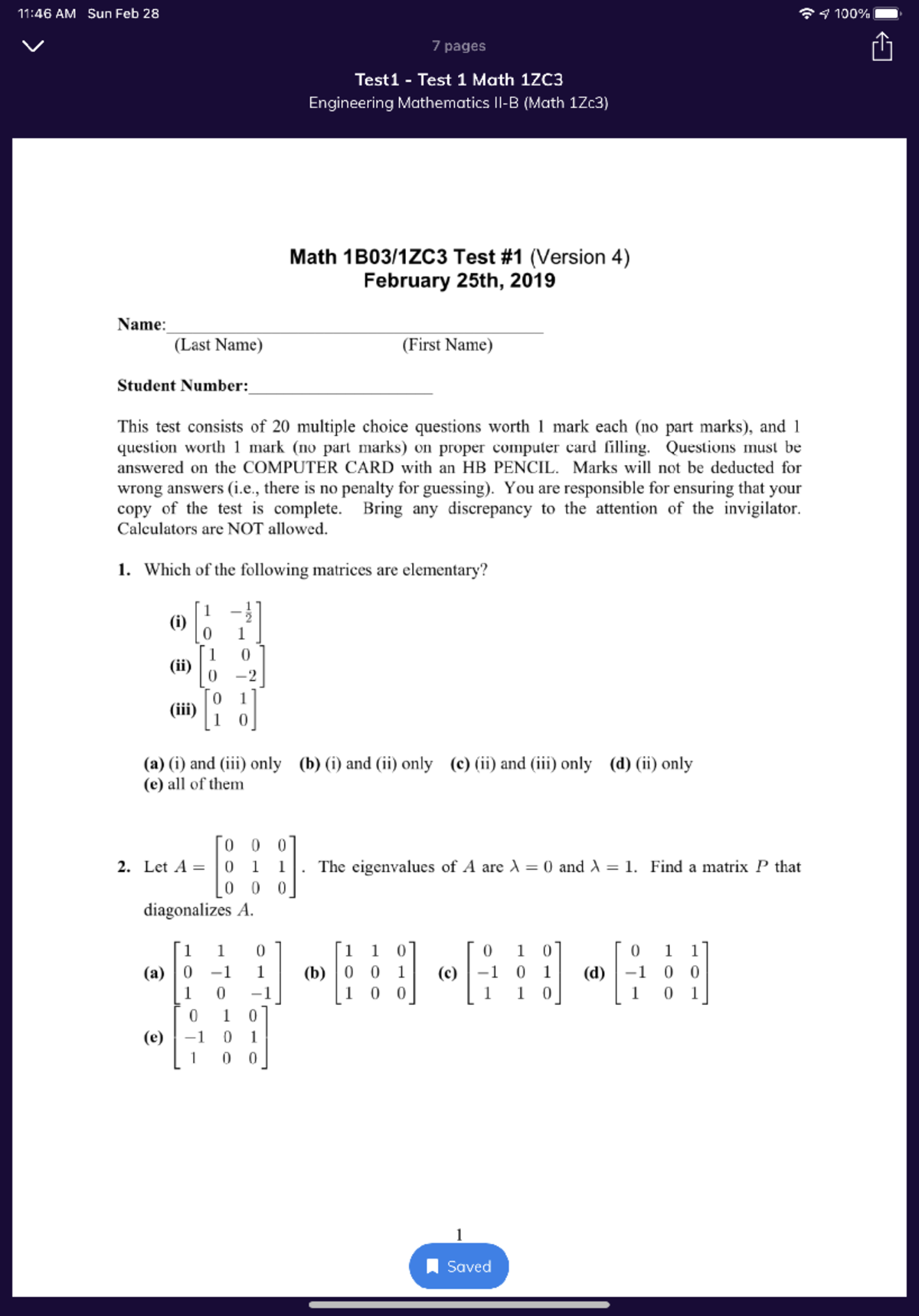 2019 mid term 1 - Math 1B03 - Studocu