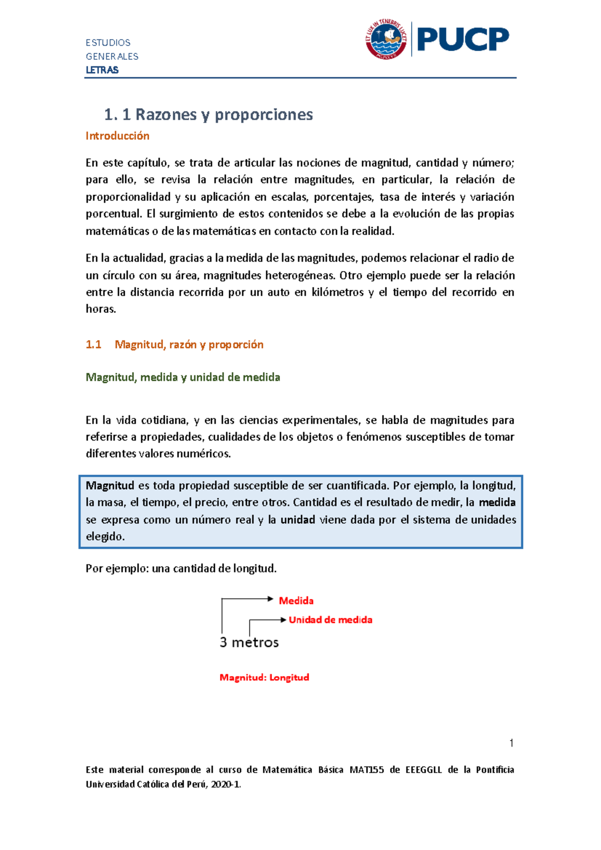 razones y proporciones - LETRAS 1 Introducción 1. 1 Razones y ...